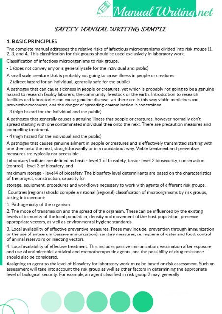 Safety Manual Writing Sample