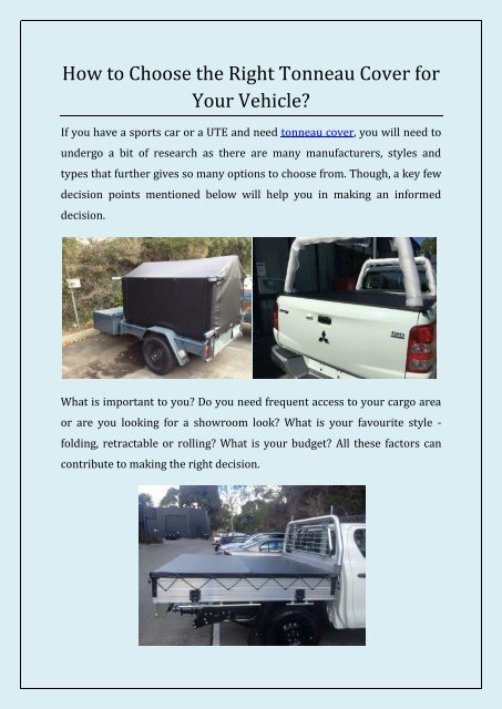 How to Choose the Right Tonneau Cover for Your Vehicle