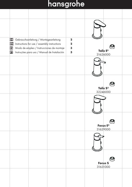 Talis S² 32246000 Talis E² 31626000 Focus S ... - Hansgrohe
