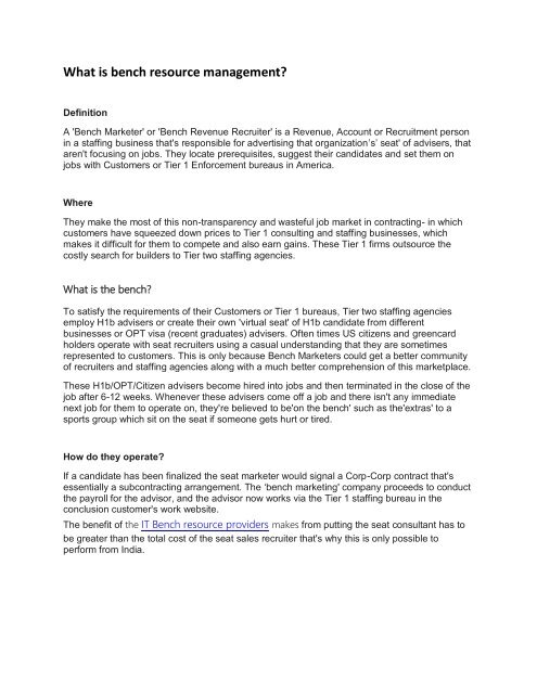 IT Bench resource providers