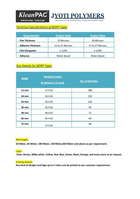 Jyoti Polymers-Adhesive Tapes