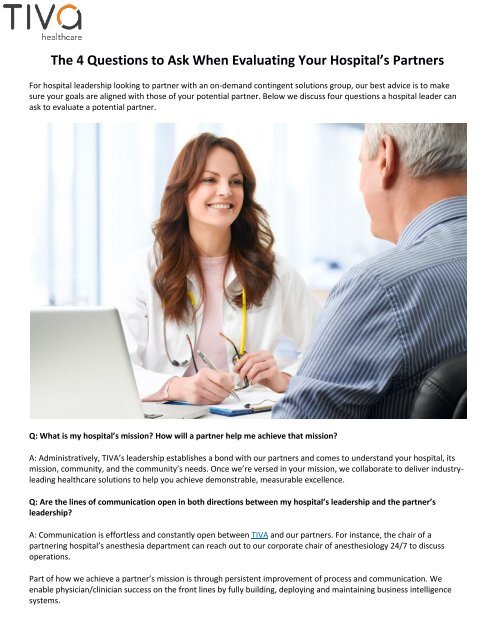 The 4 Questions to Ask When Evaluating Your Hospital’s Partners