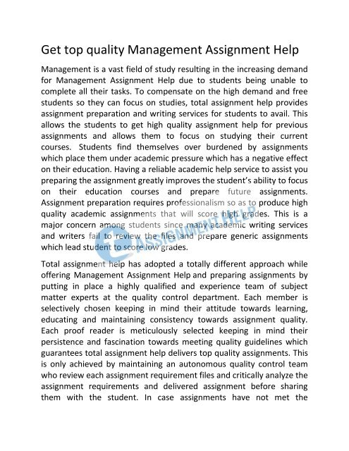 Get top quality Management Assignment Help