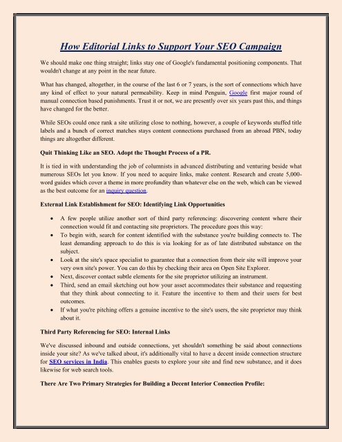 How Editorial Links To Support Your SEO Campaign