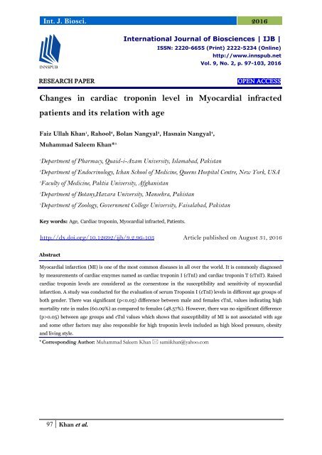 Changes in cardiac troponin level in Myocardial infracted patients and ...