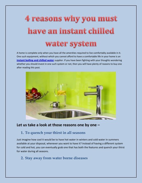 4 reasons why you must have an instant chilled water system