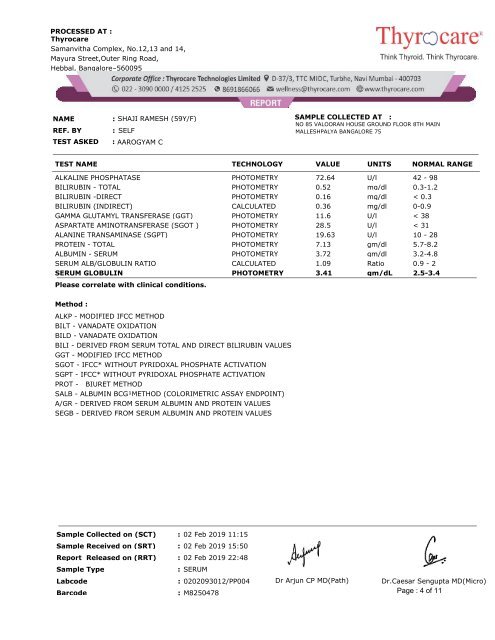 PROCESSED AT : Thyrocare
