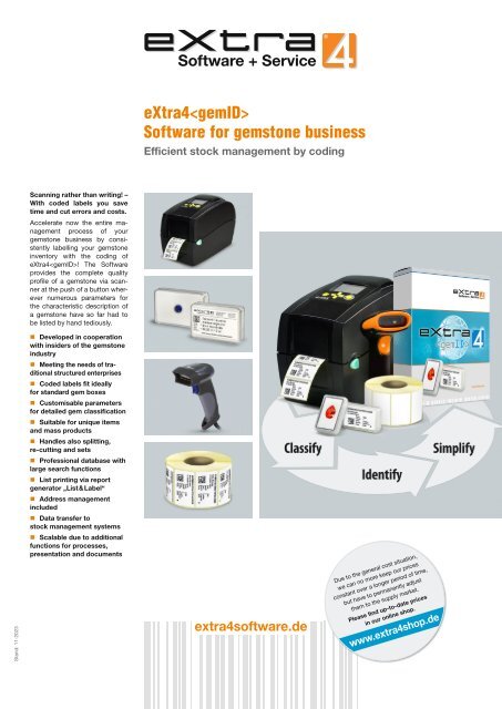 Software for the management of gemstones eXtra4