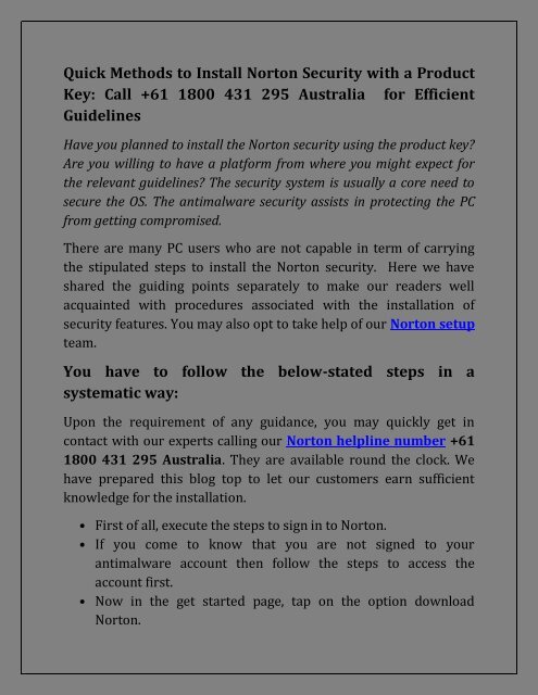 How do I install Norton Security with a product key