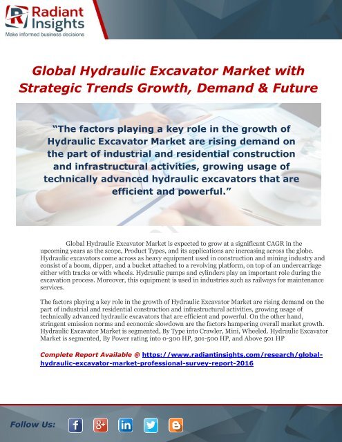 Global Hydraulic Excavator Market with Strategic Trends Growth, Demand & Future