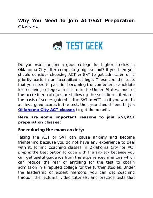 Why You Need to Join ACTSAT Preparation Classes