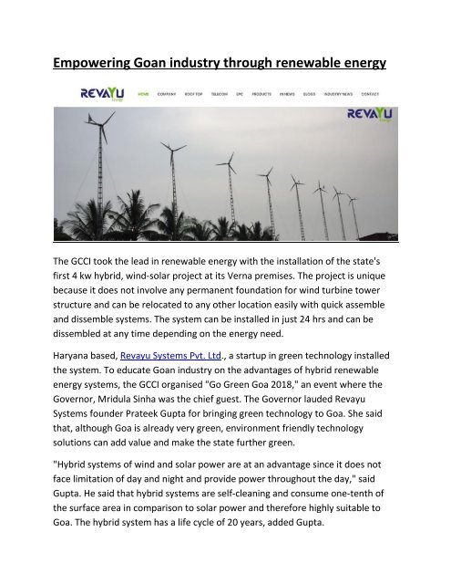 Empowering Goan industry through renewable energy