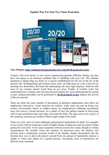 Popular Way For Your Eye Vision Protection