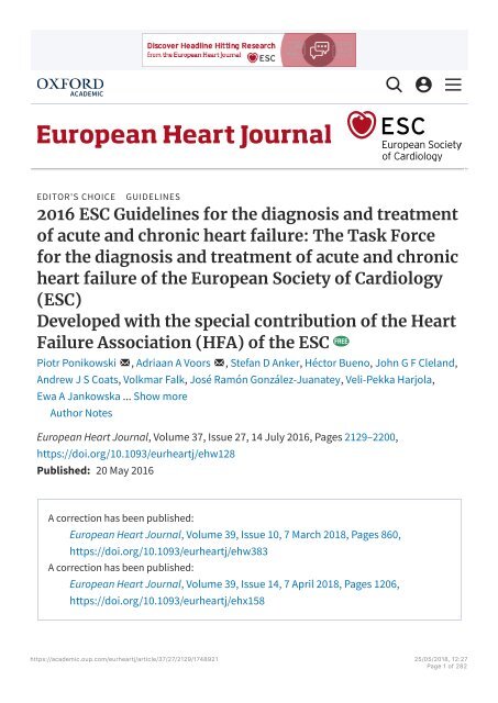 2016 ESC Guidelines for the diagnosis and treatment of acute and ...