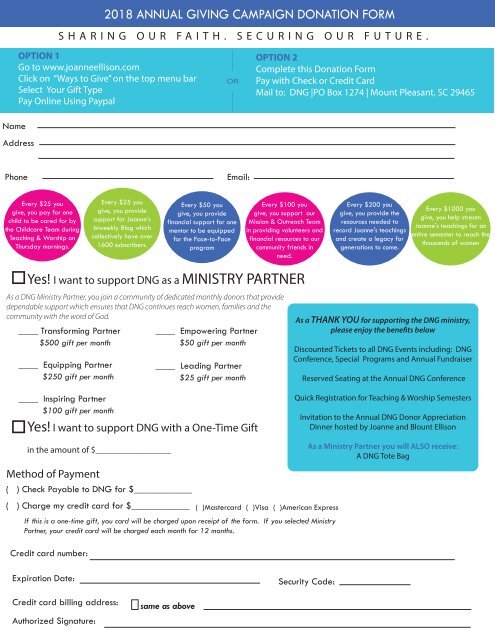 2018 Annual Giving Form for Letter