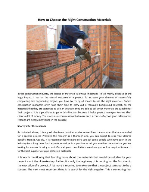 How to Choose the Right Construction Materials