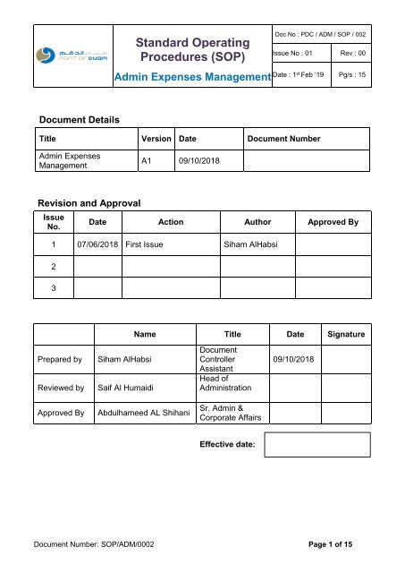 ADM Admin Expenses Management SOP