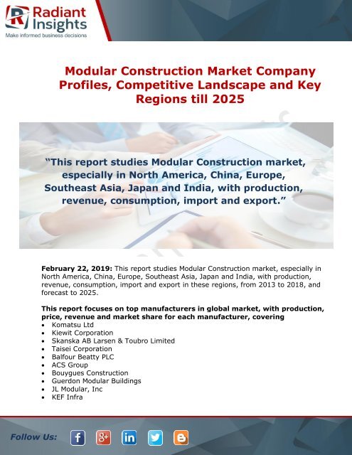 Modular Construction Market By Key Driver, Applications, Challenges and ...