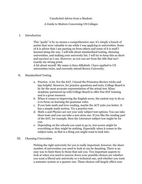 Unsolicited Advice from a Student