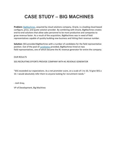 CASE STUDY – BIG MACHINES