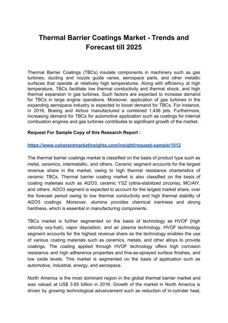 Thermal Barrier Coatings Market