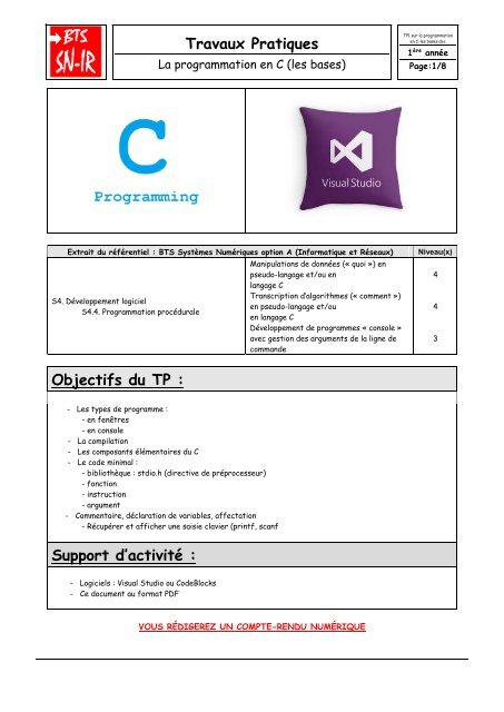 TP1 sur la programmation en C-les bases