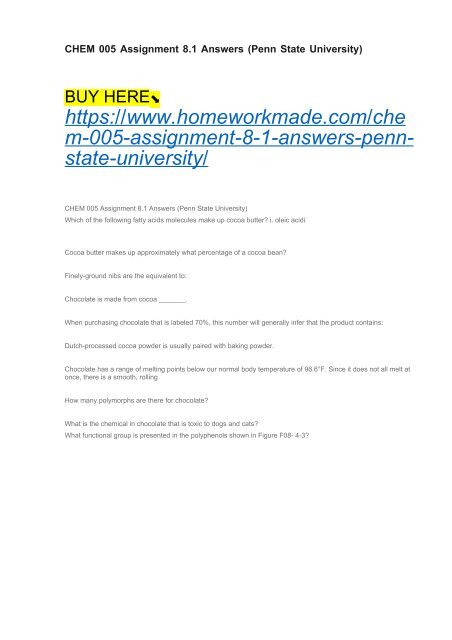 CHEM 005 Assignment 8.1 Answers (Penn State University)