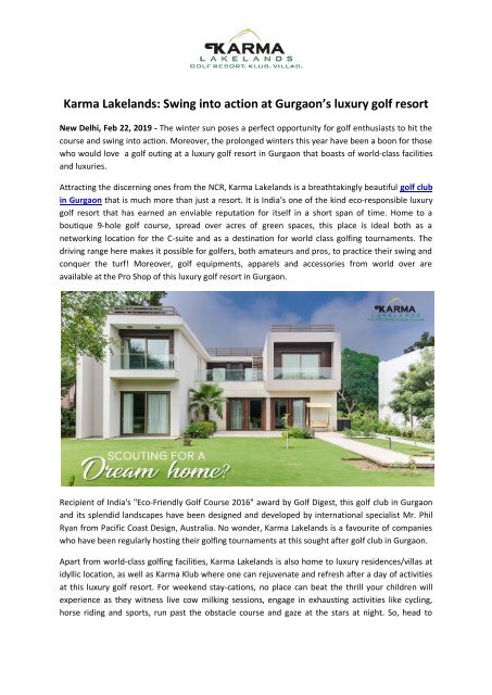 Karma Lakelands Swing into action at Gurgaon’s luxury golf resort