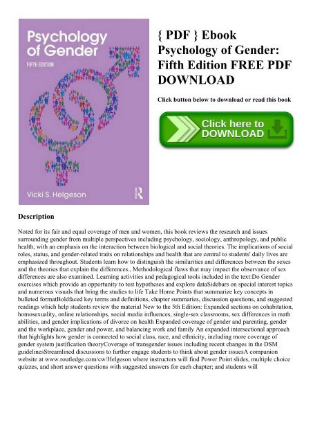 { PDF } Ebook Psychology of Gender Fifth Edition FREE PDF DOWNLOAD