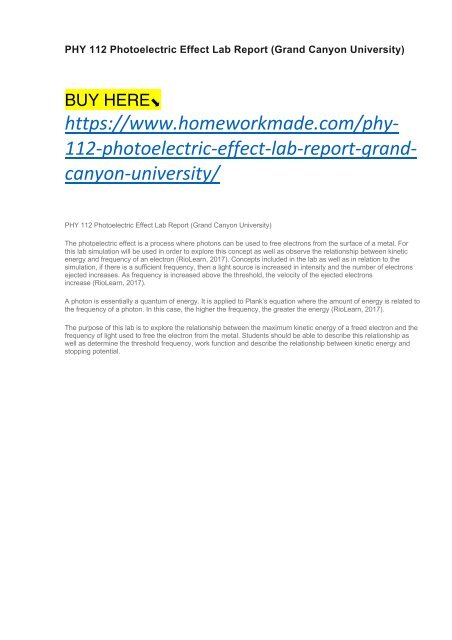 PHY 112 Photoelectric Effect Lab Report (Grand Canyon University)