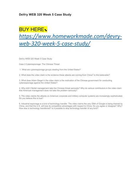 DeVry WEB 320 Week 5 Case Study