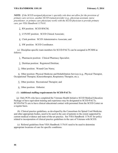 VHA HANDBOOK 1101.10 Febr