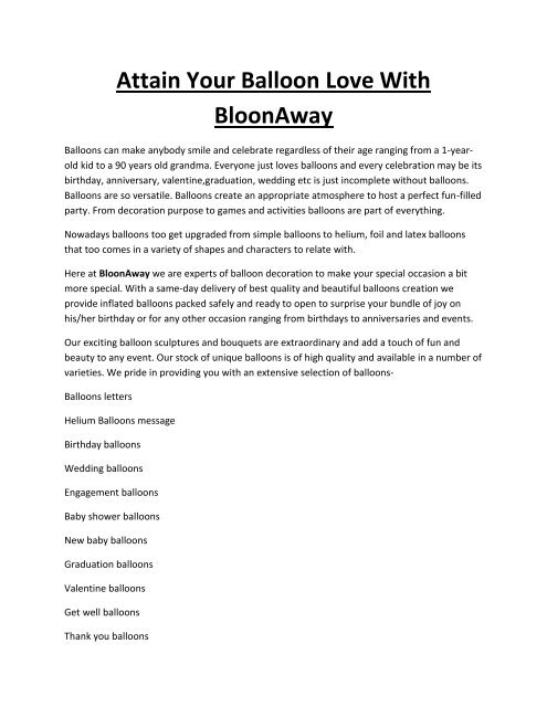 Attain Your Balloon Love With BloonAway
