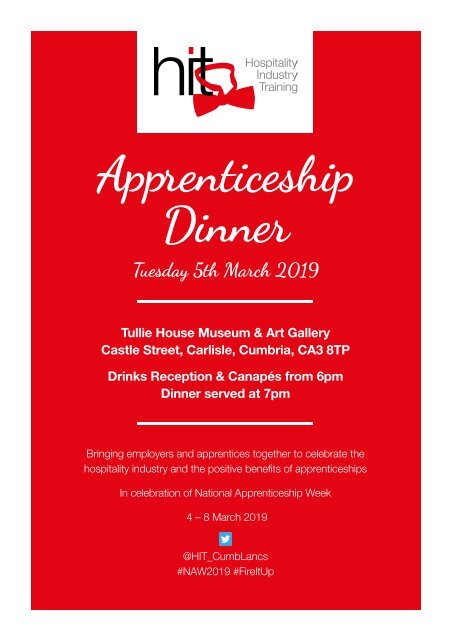 Apprenticeship Dinner Invitation & Menu - Tuesday 5th March