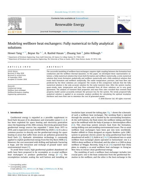 Modeling wellbore heat exchangers Fully numerical to fully analytical solutions