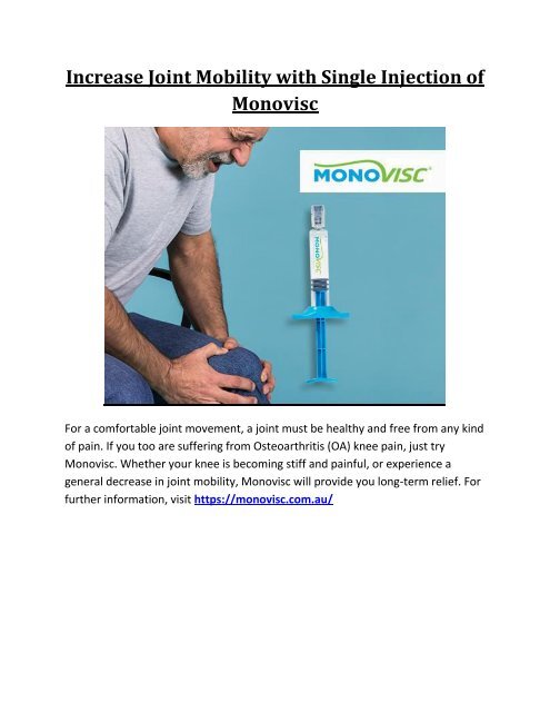 Increase Joint Mobility with Single Injection of Monovisc