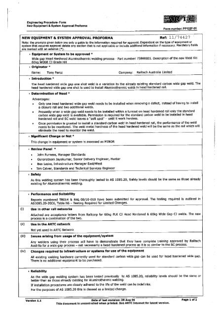 Railtech Wide gap Head Hardened Aluminothermic ... - ARTC Extranet