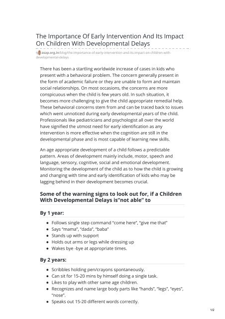 The Importance Of Early Intervention And Its Impact On Children With ...