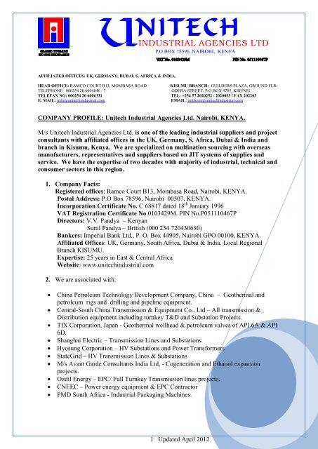 profile - Unitech Industrial Agencies Ltd