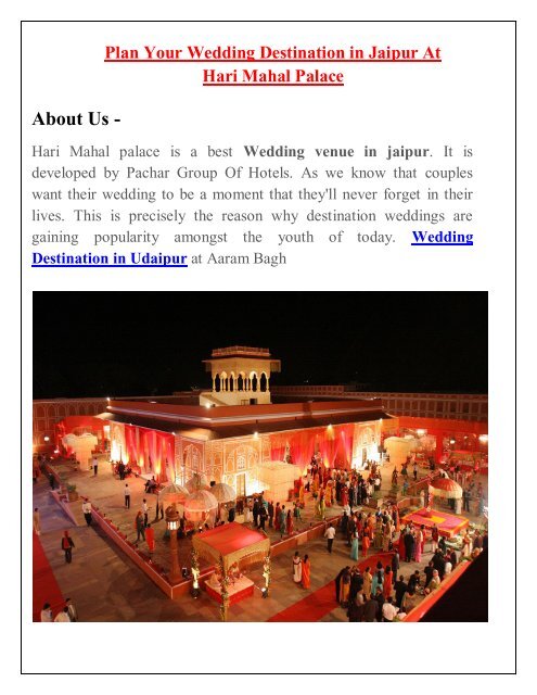 Plan Your Wedding Destination in Jaipur At Hari Mahal Palace