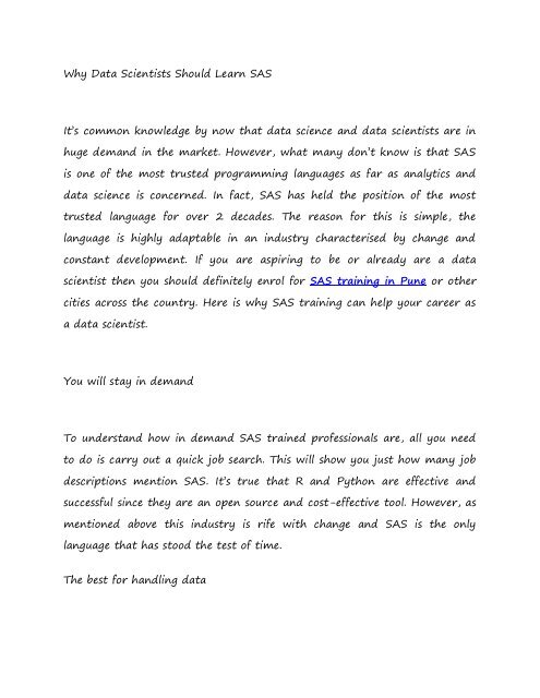 Why Data Scientists Should Learn SAS