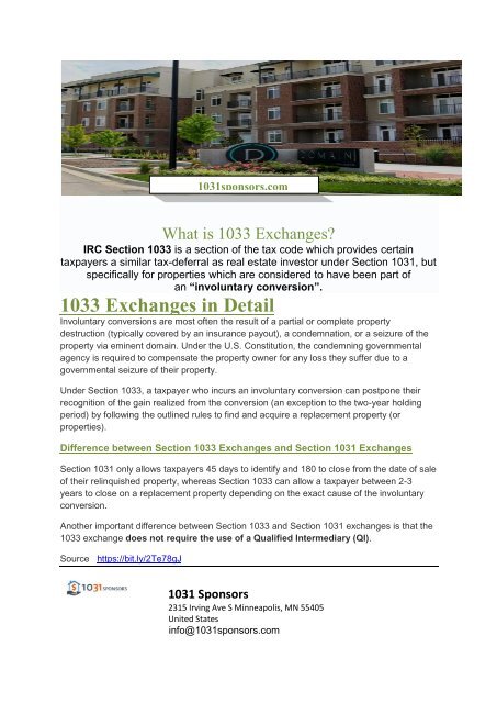 What is 1033 Exchanges