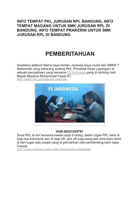 INFO TEMPAT PKL JURUSAN RPL BANDUNG