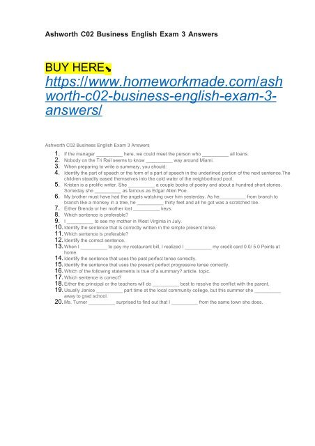 Ashworth C02 Business English Exam 3 Answers
