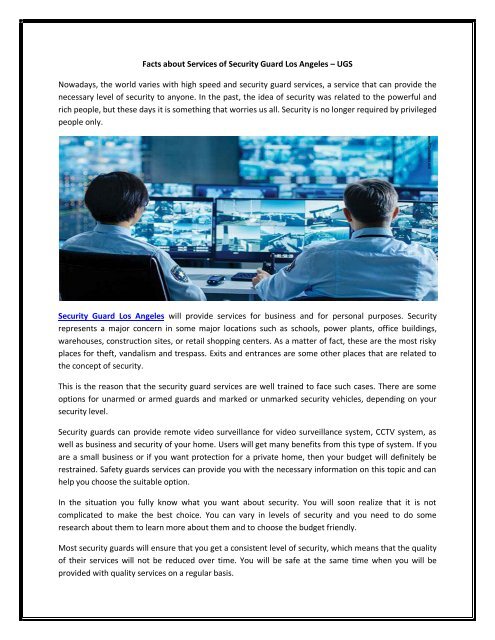 Facts about Services of Security Guard Los Angeles – UGS