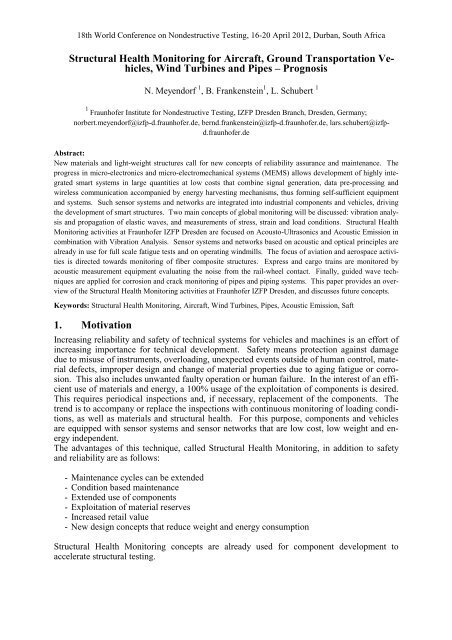 Structural Health Monitoring for Aircraft, Ground ... - NDT.net