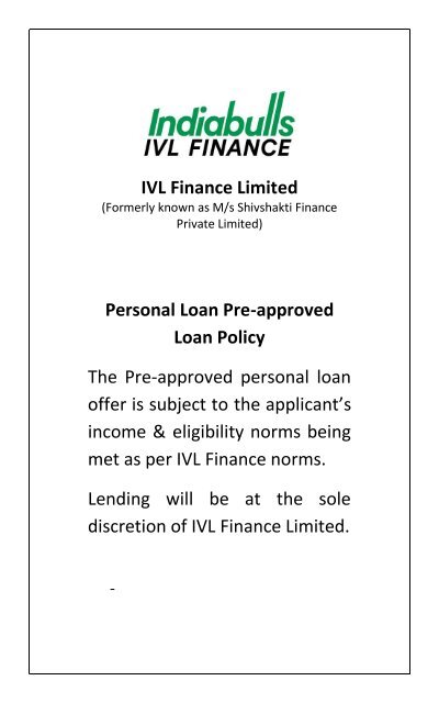 pre approved loan policy