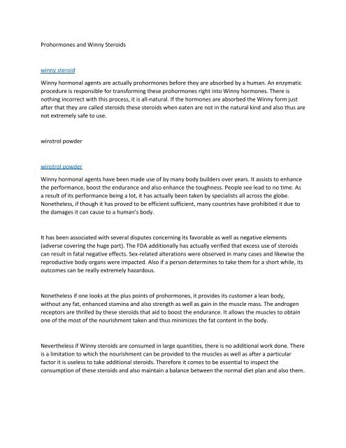 Prohormones and Winny Steroids