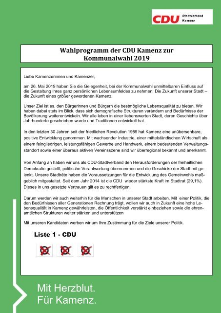 Wahlprogramm 2019 mit Bildern