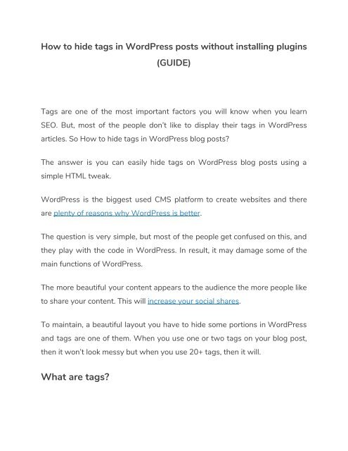 How to hide tags in WordPress posts without installing plugins